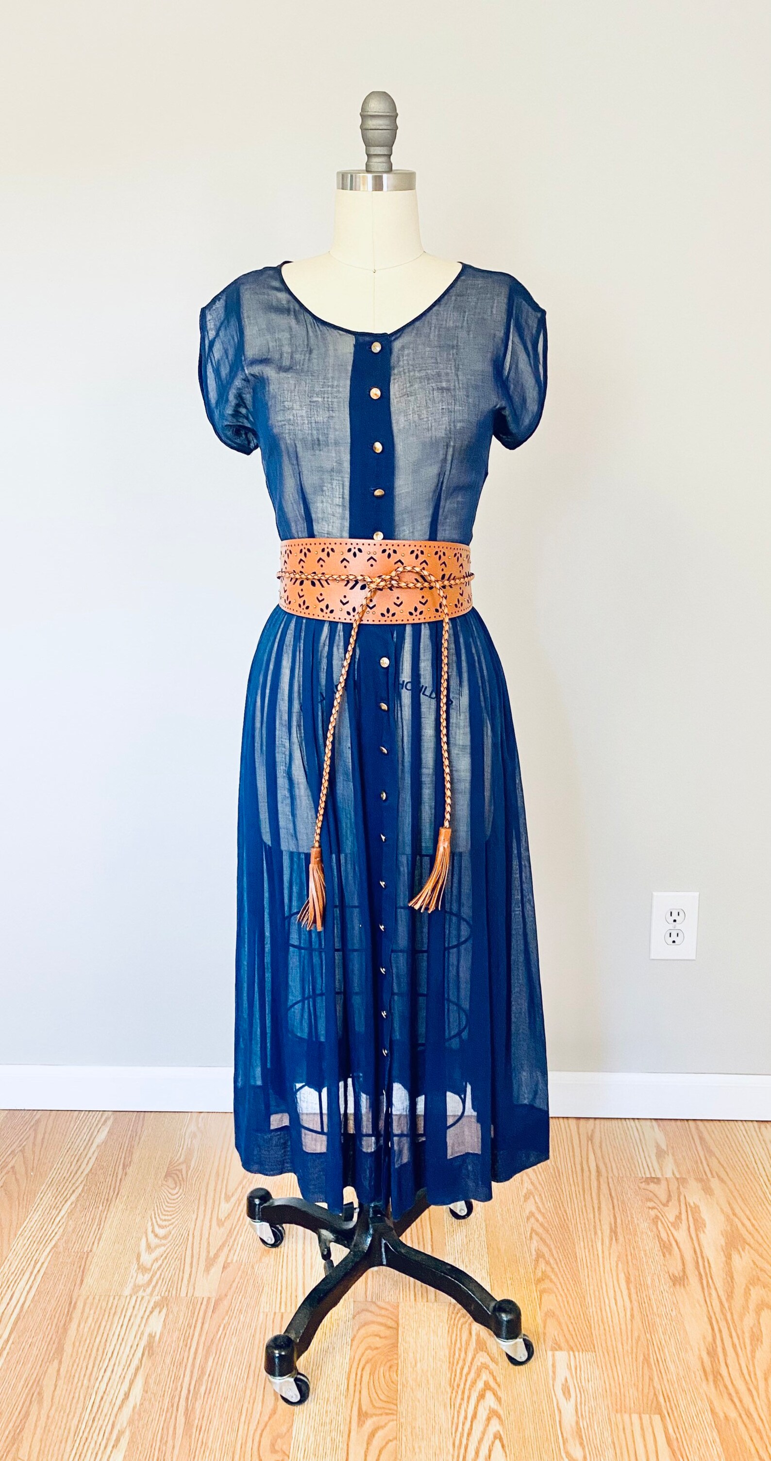 Vintage 1950s Sheer Navy Blue Dress / 50s Maxi Dress With | Etsy