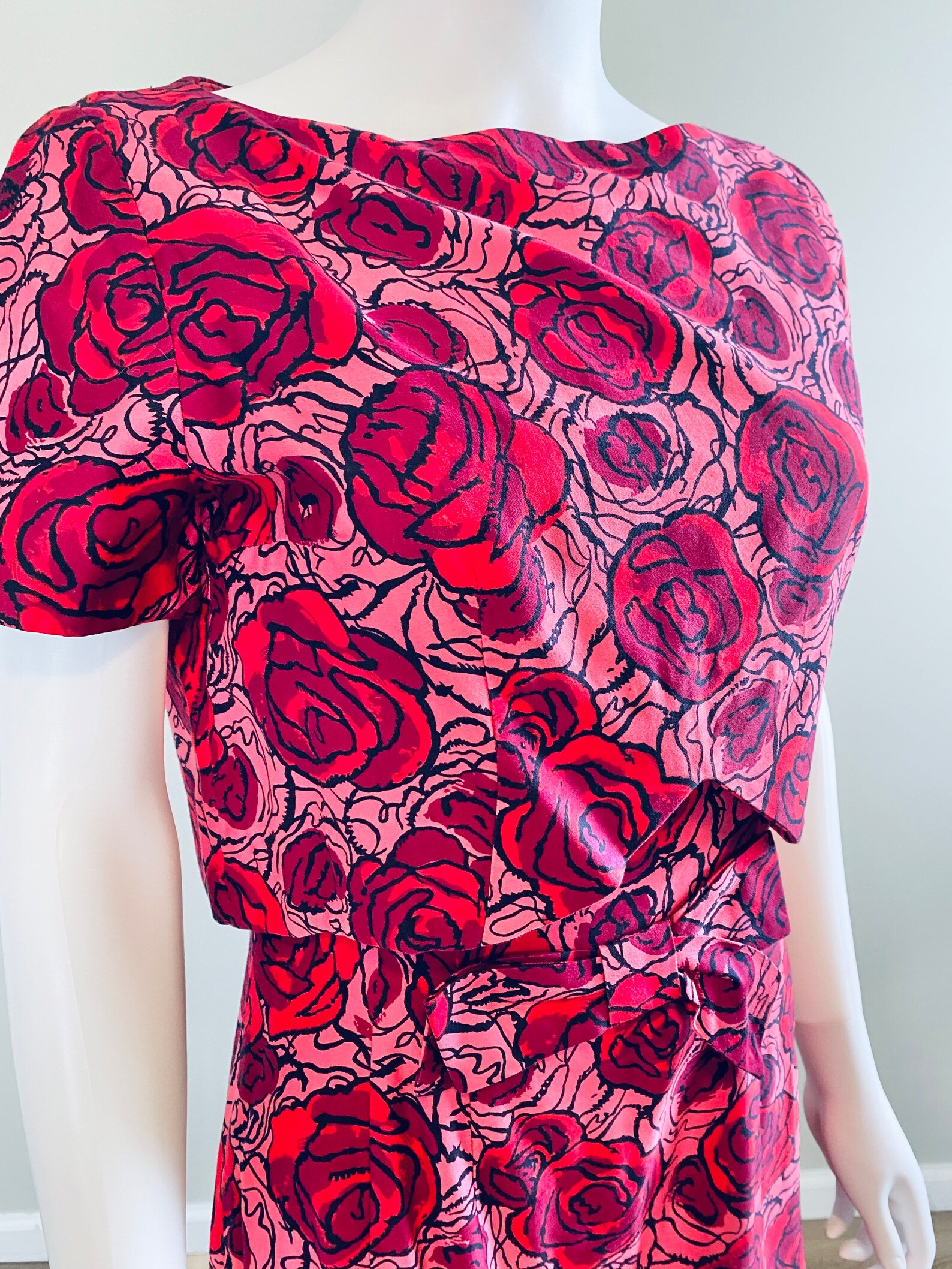 1960s Vintage Rose Print Dress / 60s Floral Print Retro Wiggle - Etsy