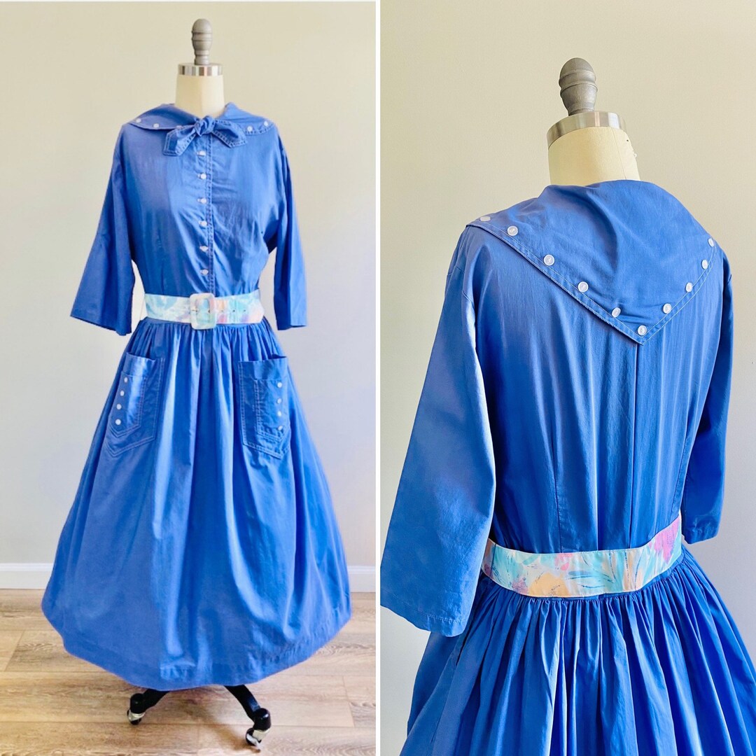 Vintage 1950s Blue Sailor Dress / 50s Full Skirt Toni Dodd - Etsy Canada
