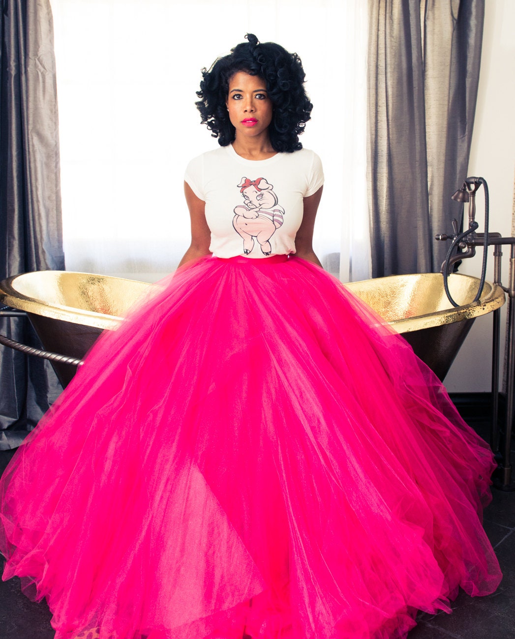 Plus Size Tulle Skirt Tutu Hot Pink Fuschia Skirt Floor Etsy