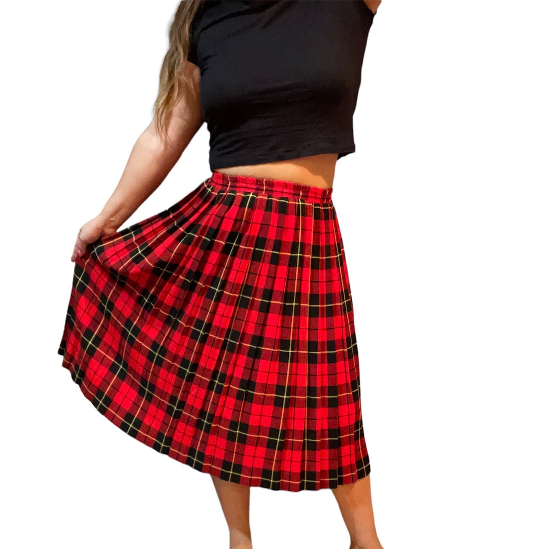 Russ Vintage 70s-80s Red Plaid Fluted Skirt/pinup Clothing/size Small ...