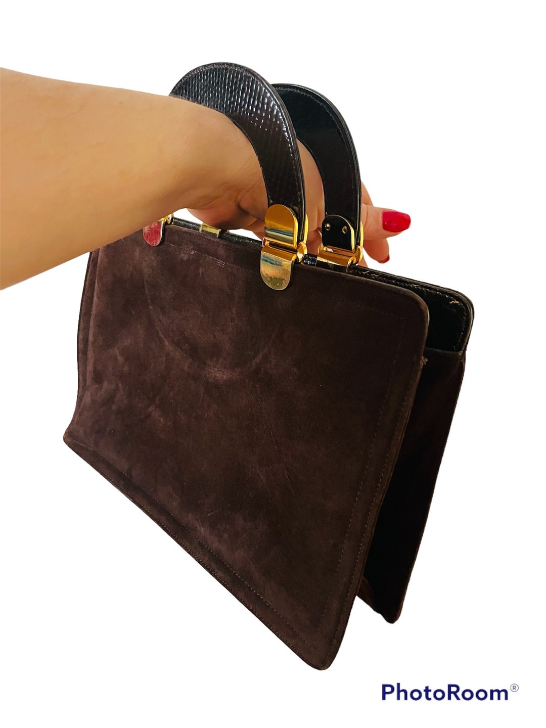 Vintage Suede Leather Top Handle Purse/1970's Suede Purse/vintage ...