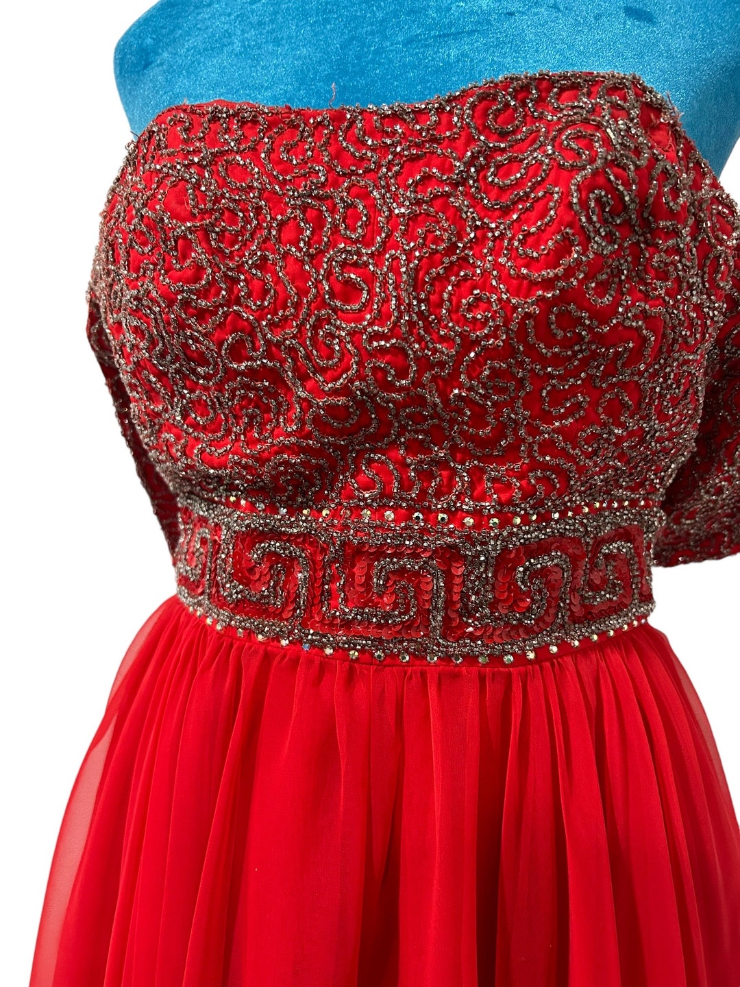 Mike Benet Red Beaded Prom Dress/vintage Prom Dress /red Strapless Prom ...