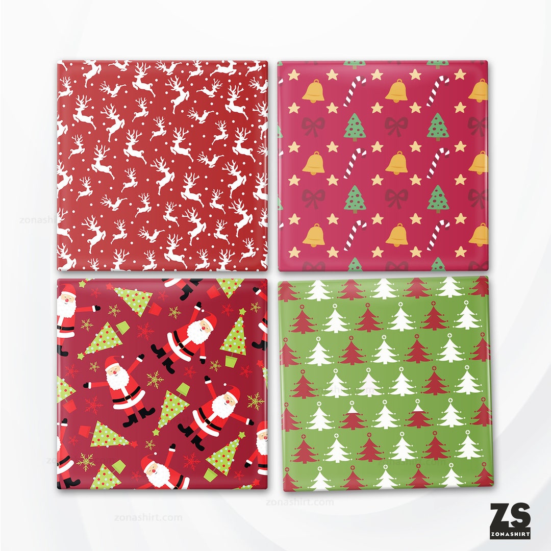 Set of Ceramic Coasters With Christmas Designs, Christmas Gift ...