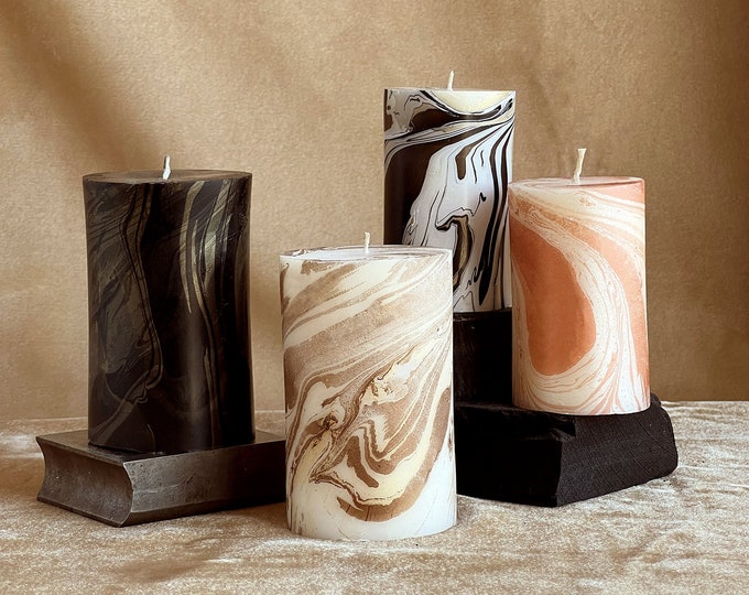 Metallic Marble Pillar Candle - Etsy