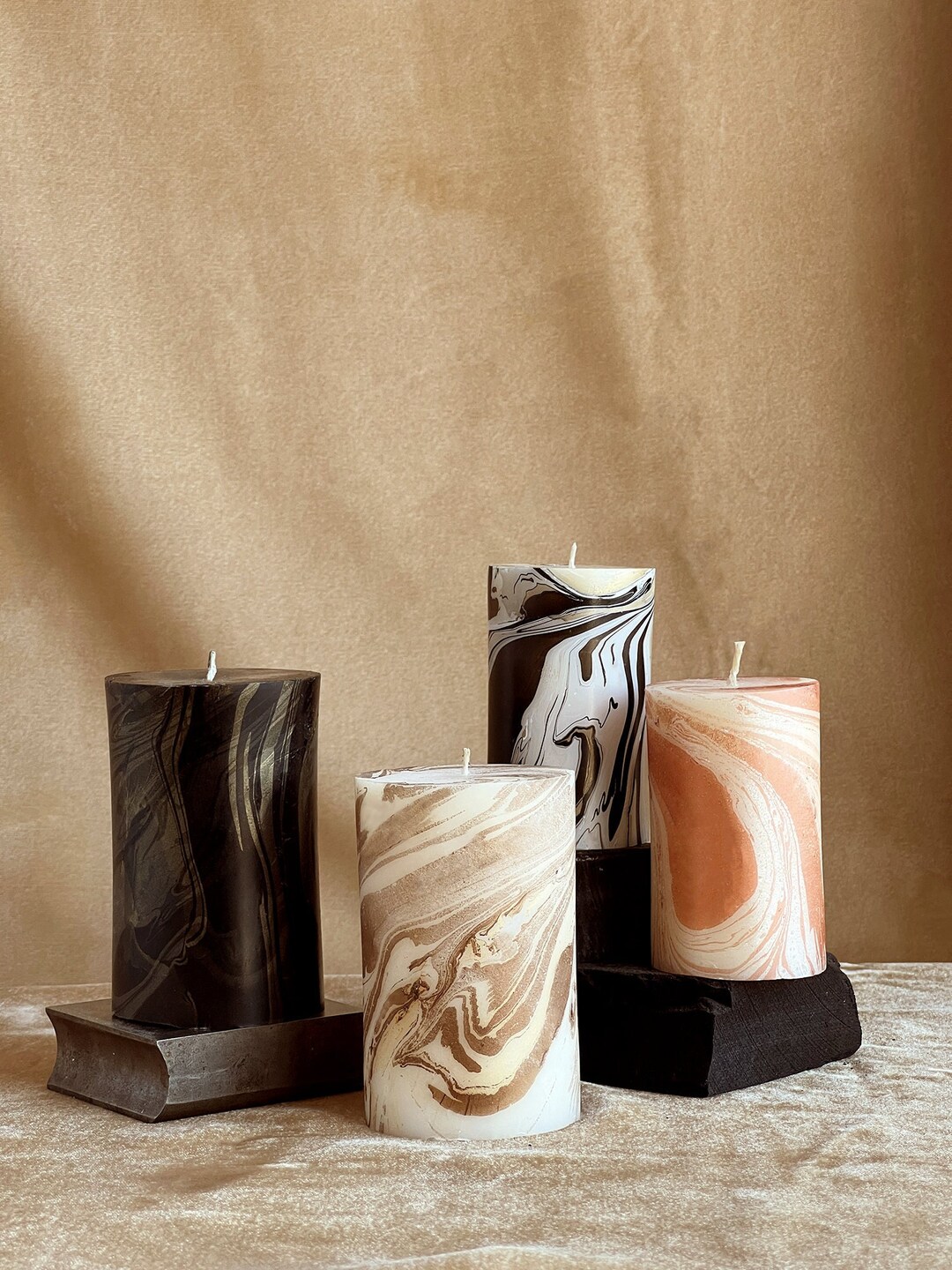 Metallic Marble Pillar Candle - Etsy