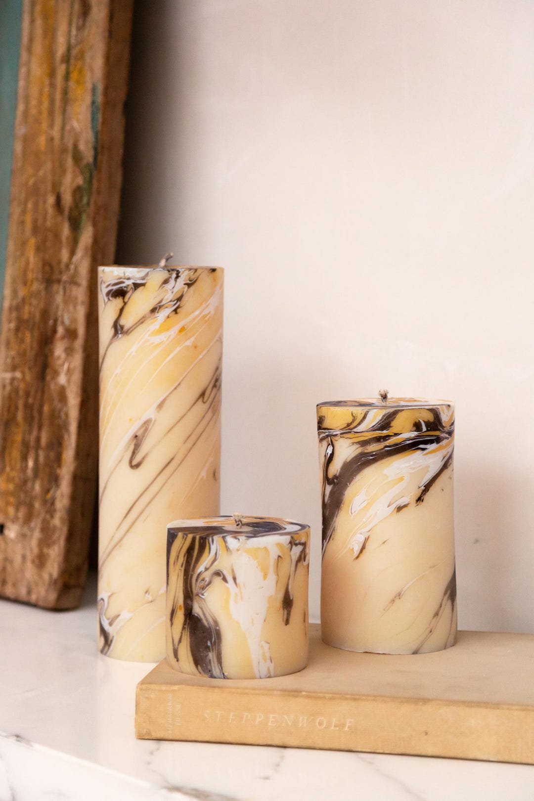 Extra Large Metallic Marble Pillar Candle - Etsy