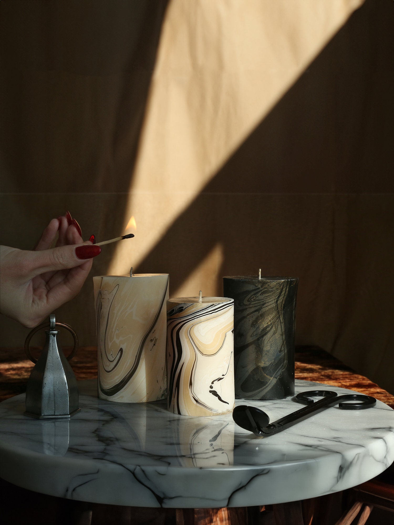 Metallic Marble Pillar Candle - Etsy