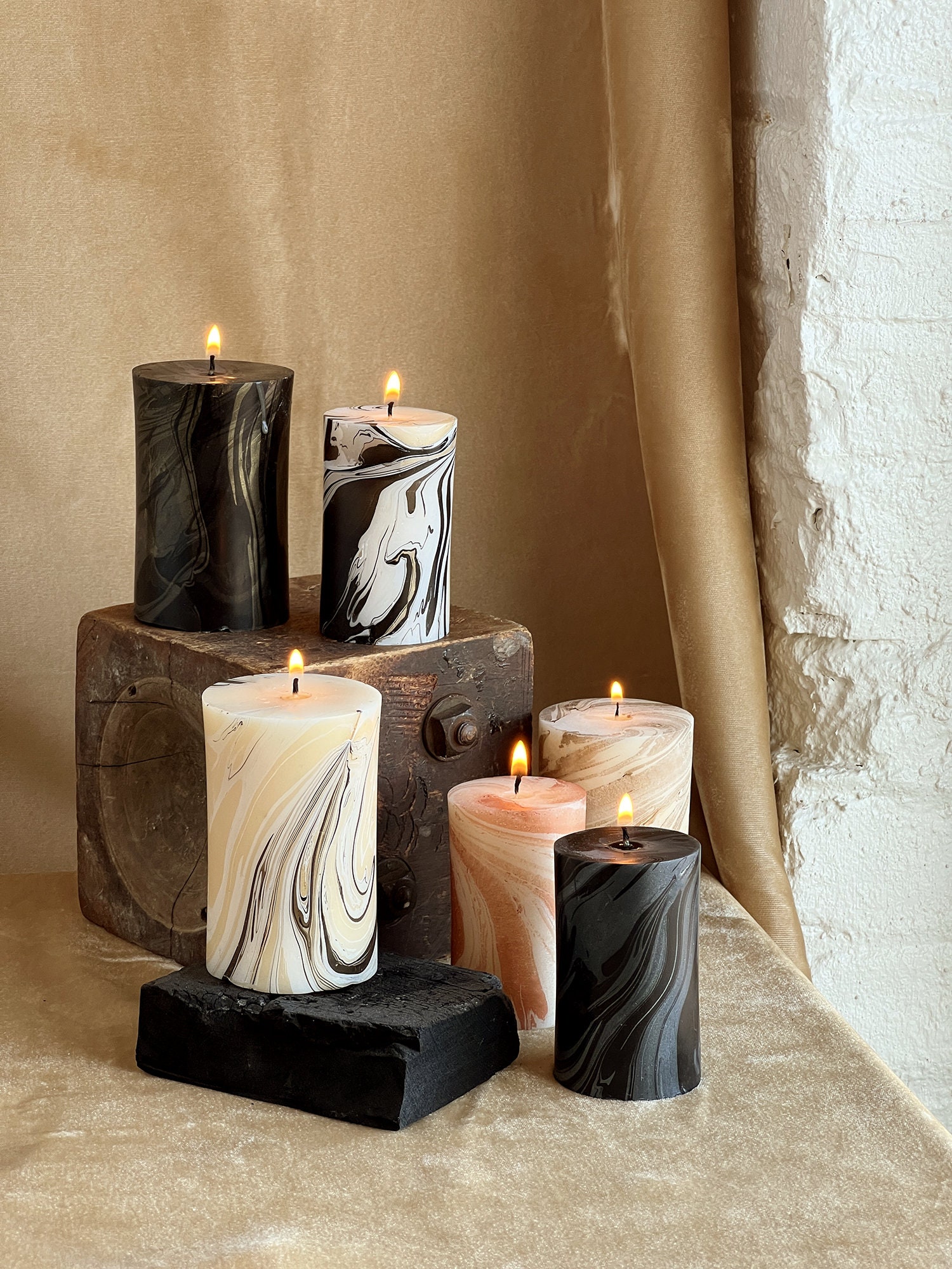 Metallic Marble Pillar Candle - Etsy
