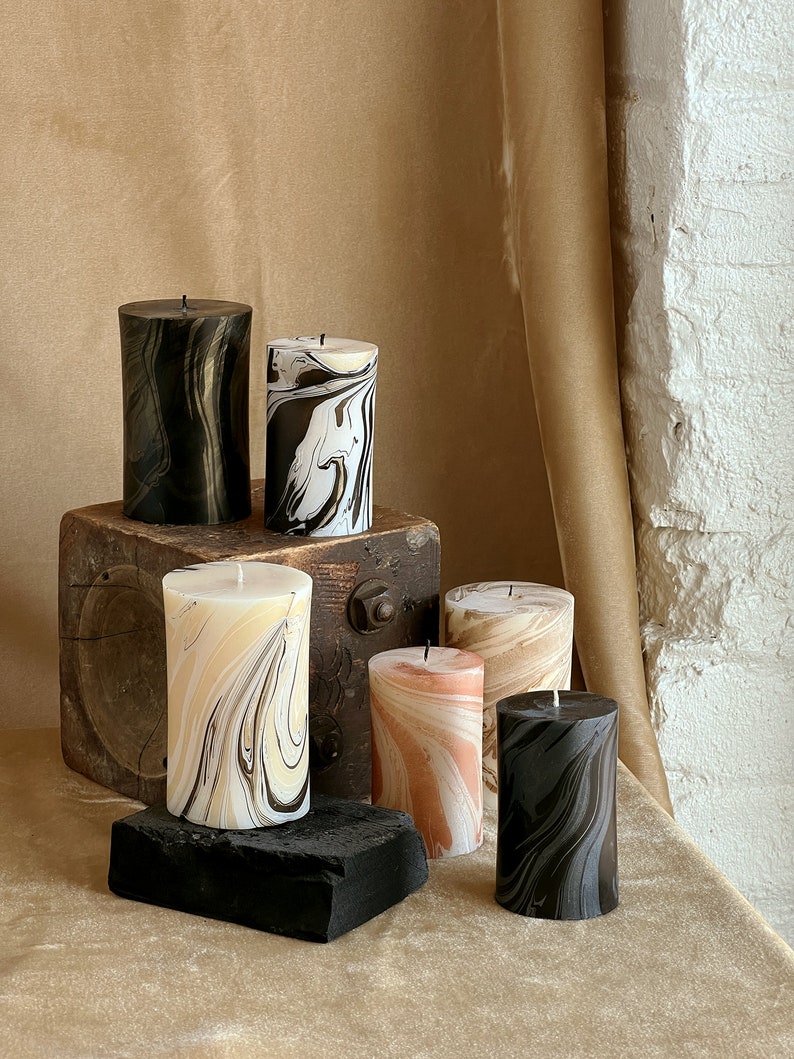 Metallic Marble Pillar Candle - Etsy