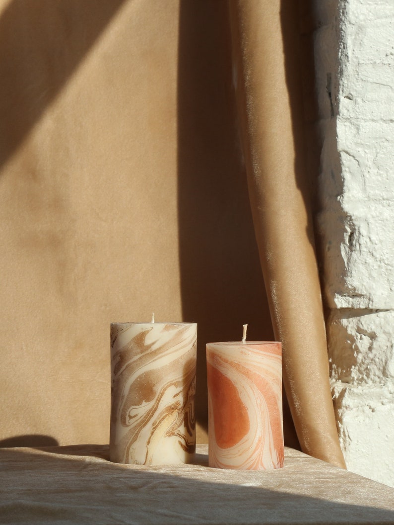 Metallic Marble Pillar Candle - Etsy