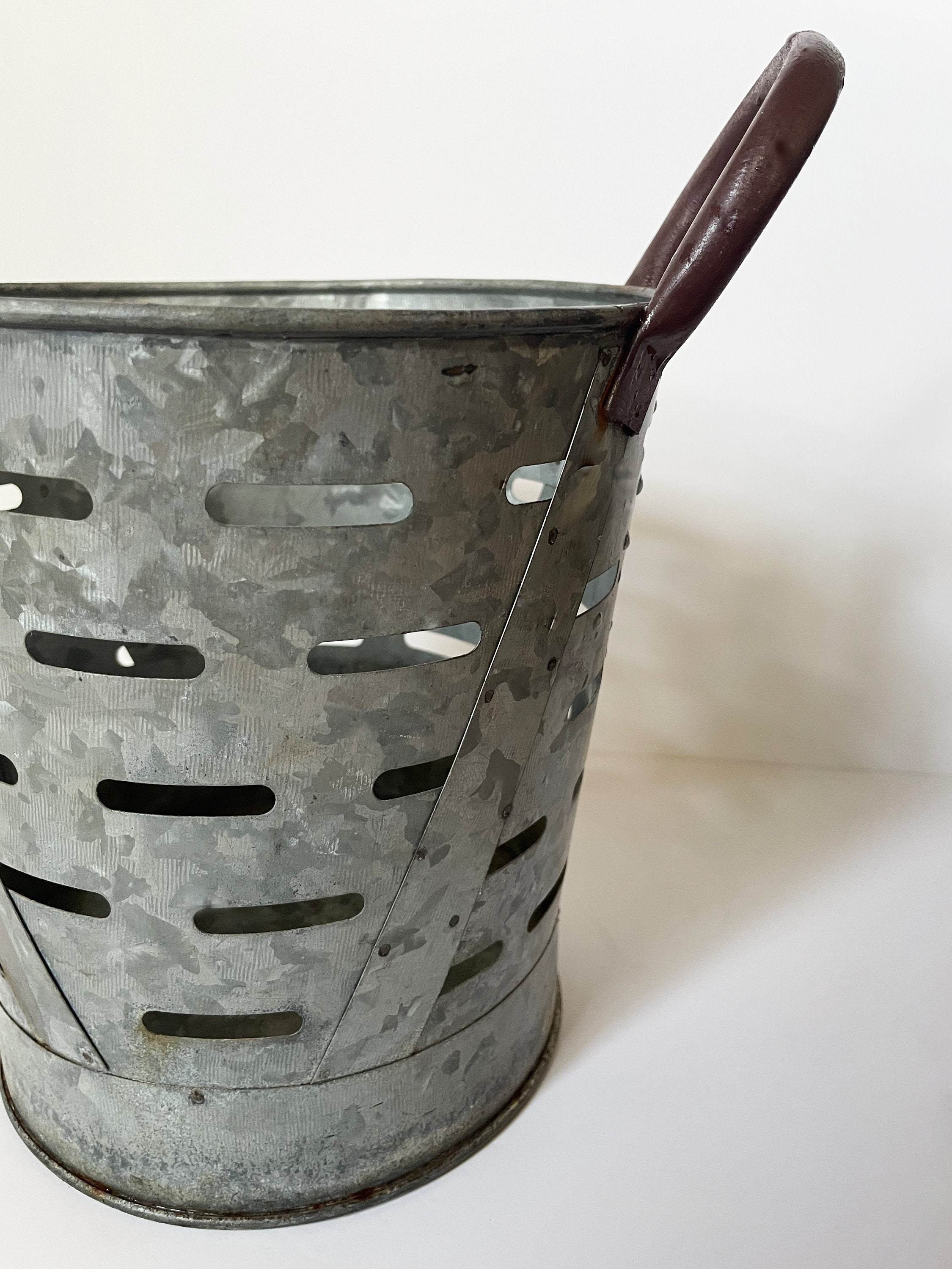 Rustic Olive Bucket/basket. Galvanized Metal W/rust Accents. Farmhouse ...