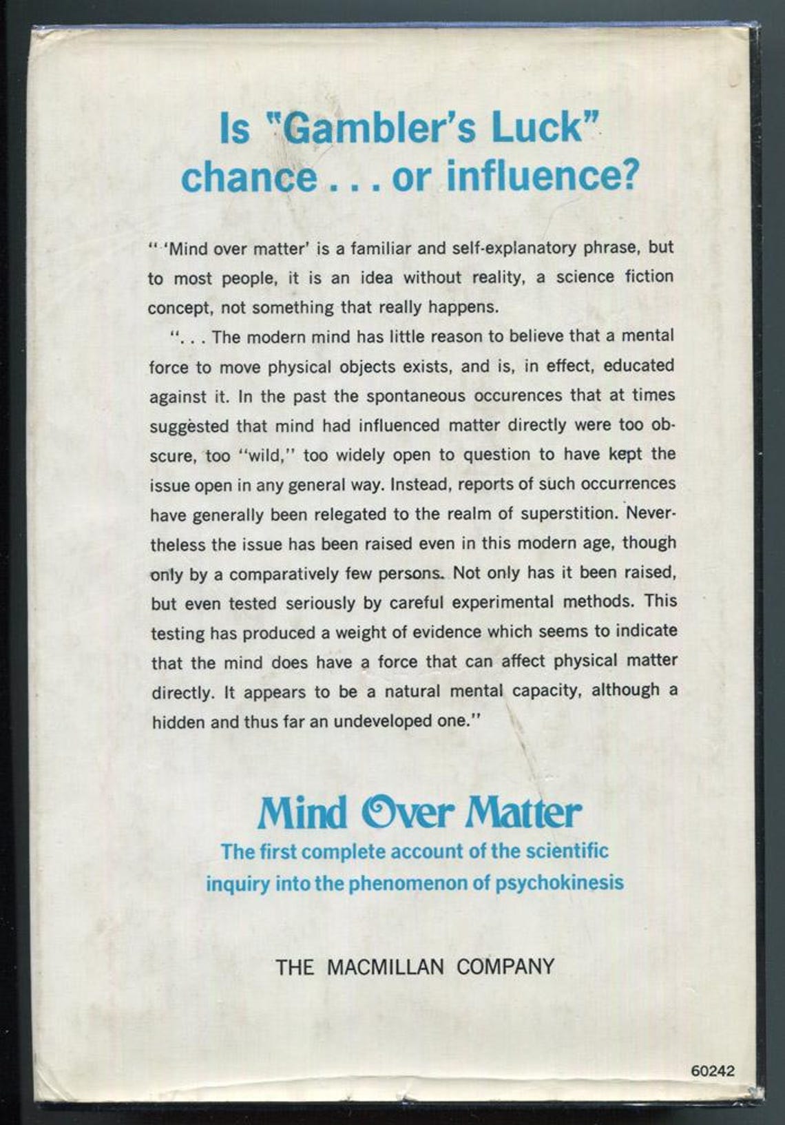 Mind Over Matter: Psychokinesis by Louisa E Rhine 1970 1st Ed ...
