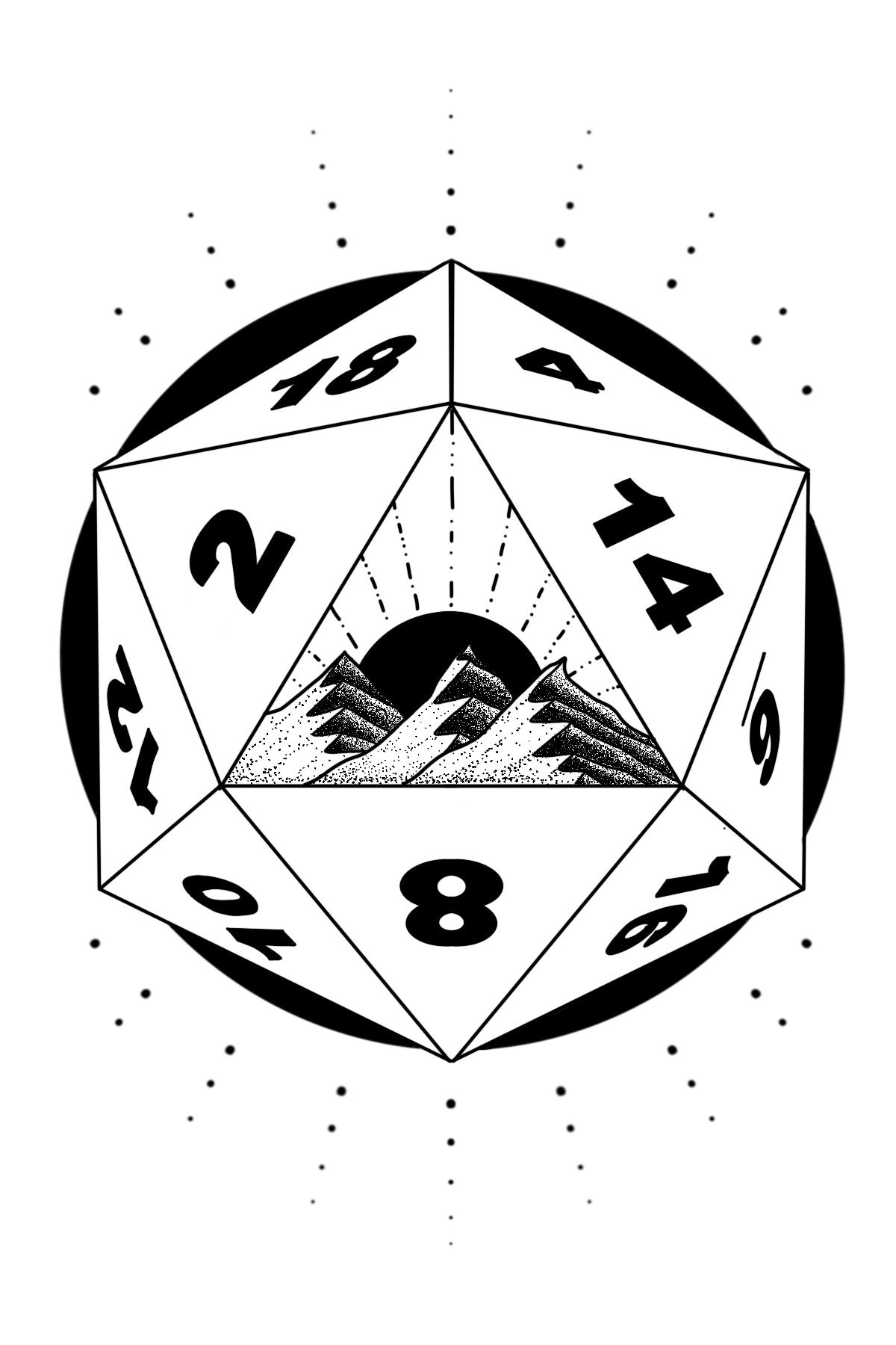 D20 Dotwork Print A5 D&D dice drawing - Etsy.de