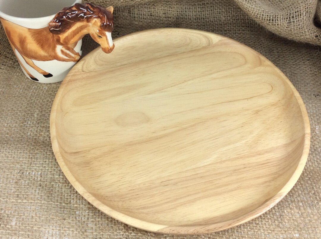 12 Inch Food Wood Tray Wooden Utensil Round Circle Natural Rubber Wood ...