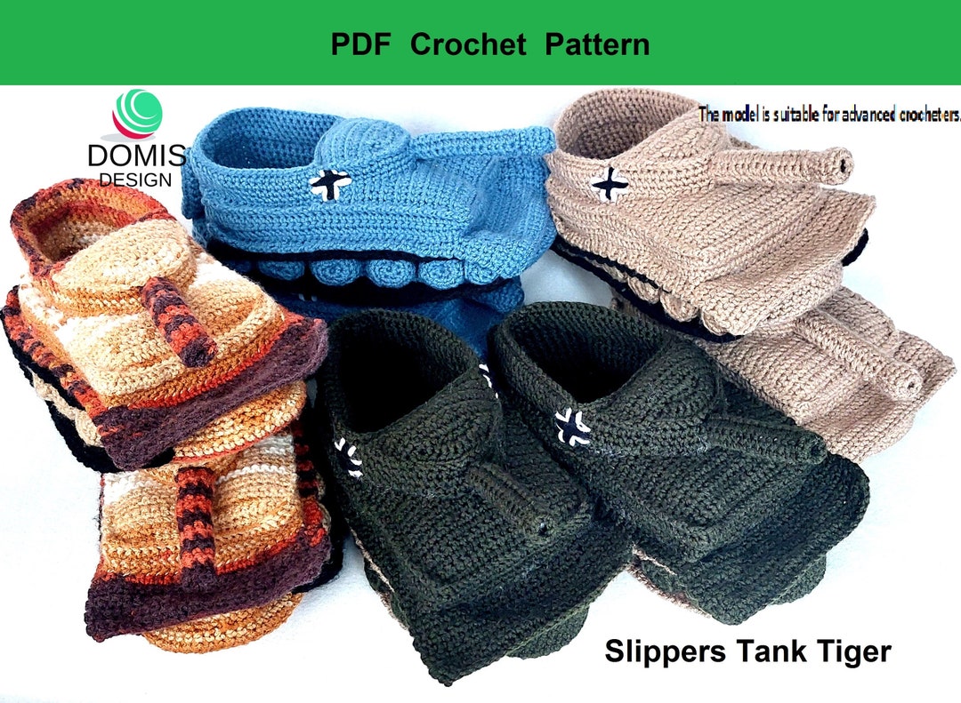 PDF Tank Slippers, for Men, Crochet Tank Slippers, Tank Slippers Tiger ...