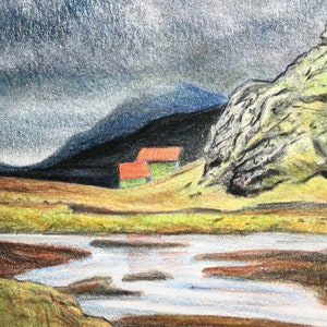 Illustration of an Icelandic Landscape With Colored Pencils, Drawing of ...