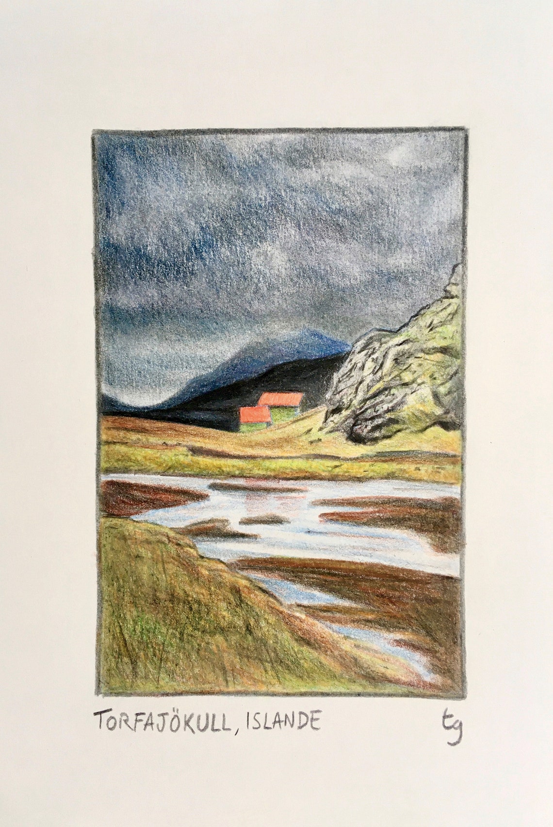 Illustration of an Icelandic Landscape With Colored Pencils, Drawing of ...