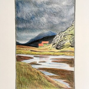 Illustration of an Icelandic Landscape With Colored Pencils, Drawing of ...
