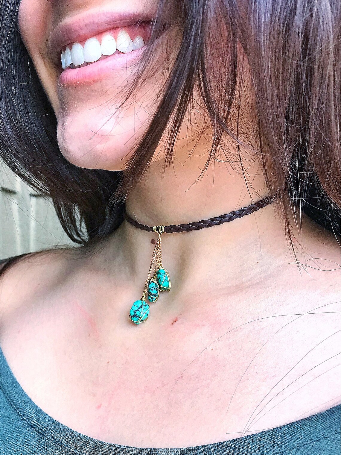 Turquoise Choker Brown Rope Choker Southwest Necklace - Etsy