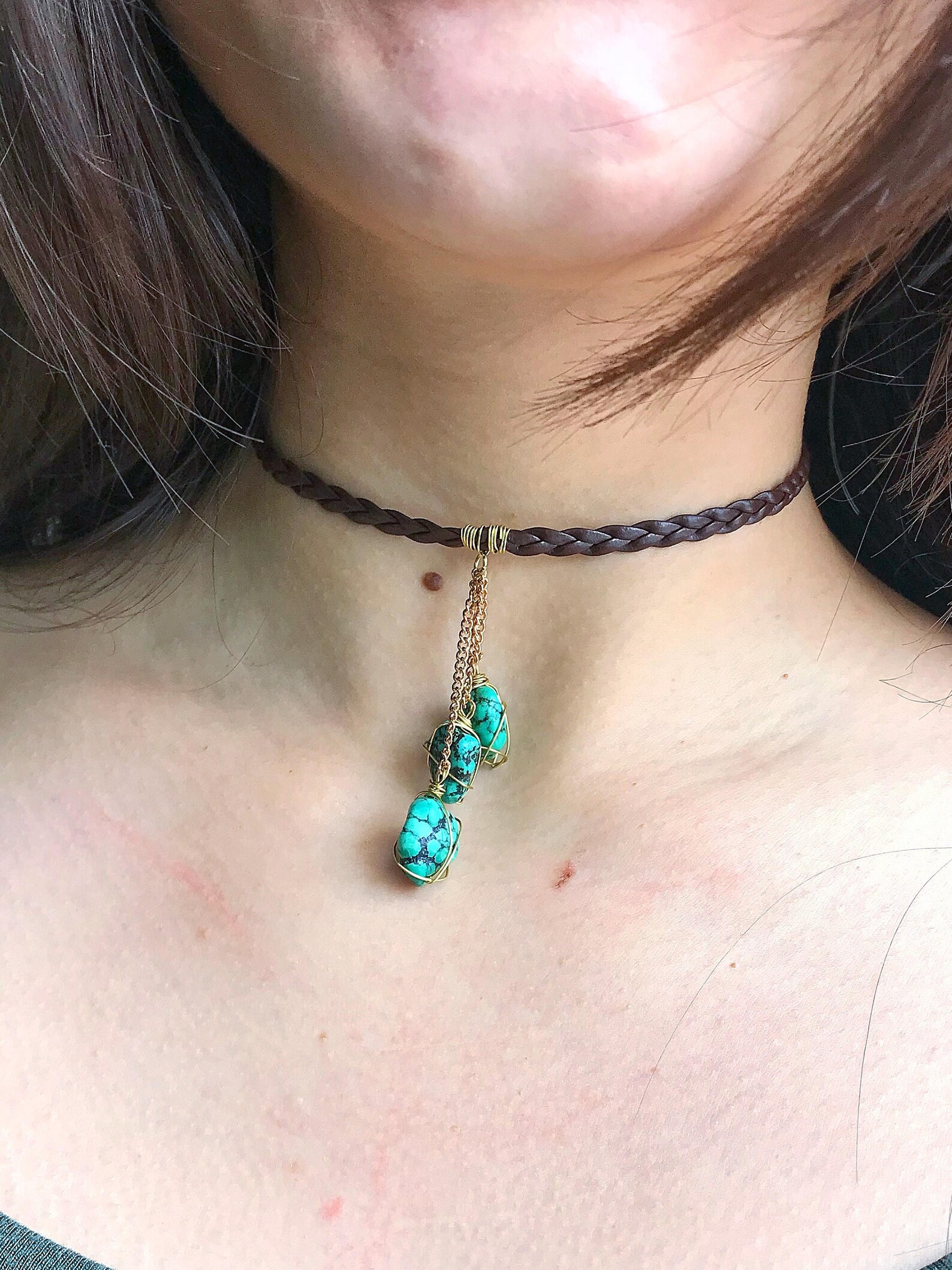 Turquoise Choker Brown Rope Choker Southwest Necklace - Etsy