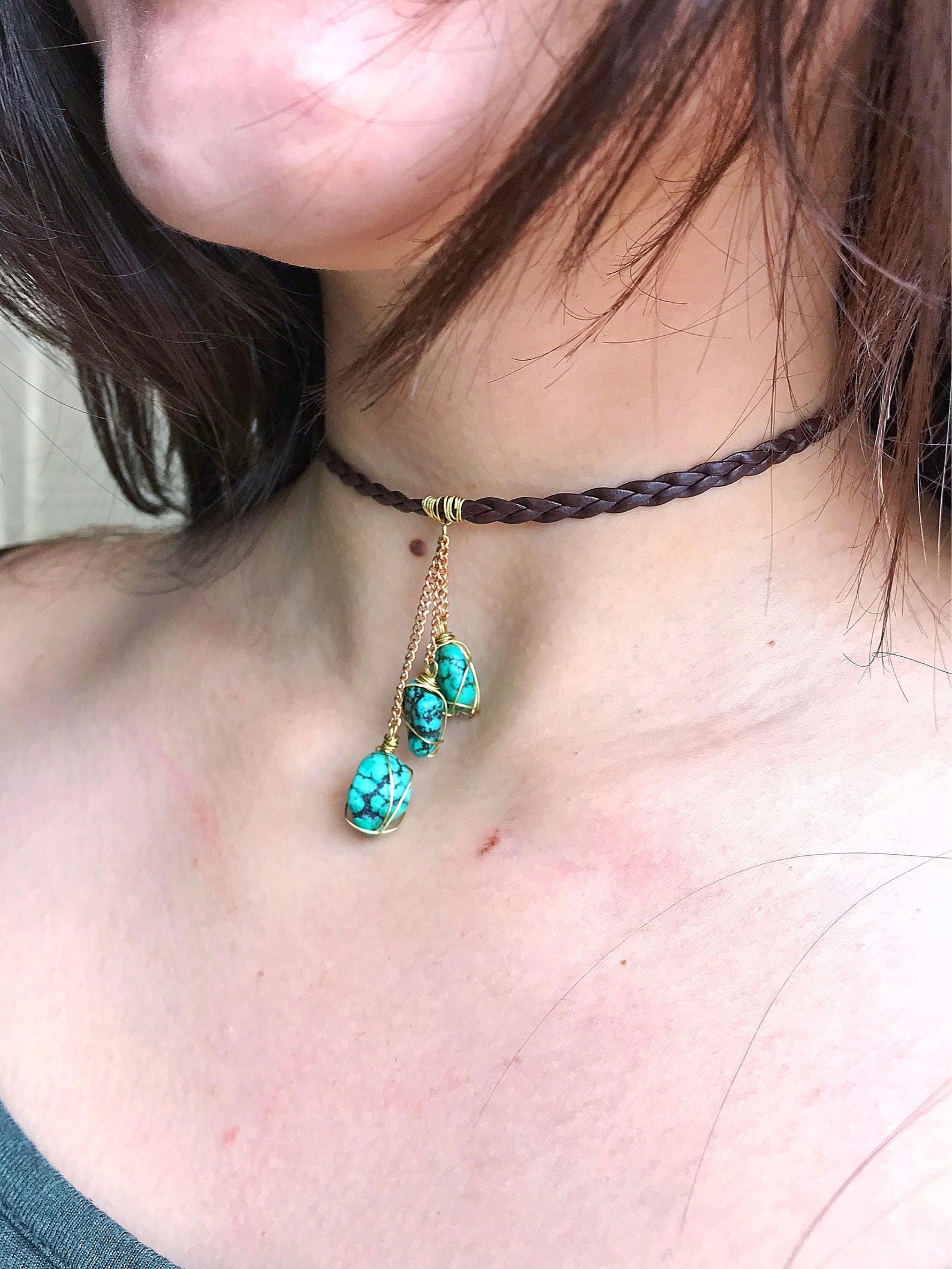 Turquoise Choker Brown Rope Choker Southwest Necklace - Etsy