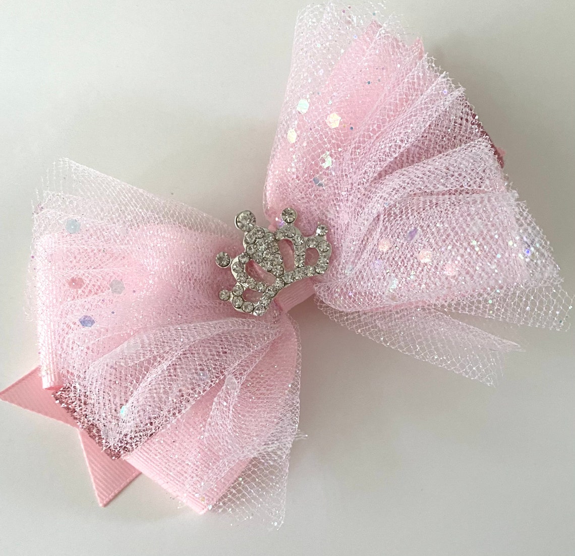 Pink Princess Bow Sparkly Pink Princess Bow With Tiara - Etsy