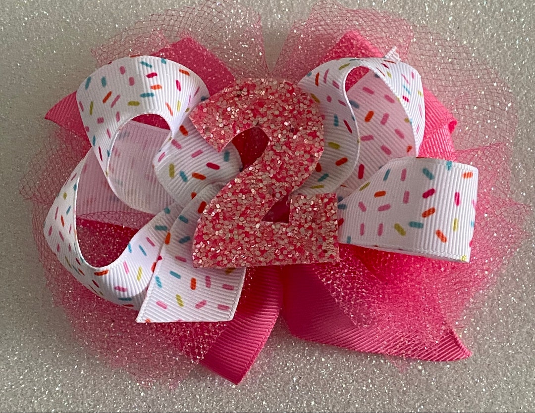 Hot Pink Sparkly Birthday Bow Hot Pink Confetti Bow Birthday Party Bow ...