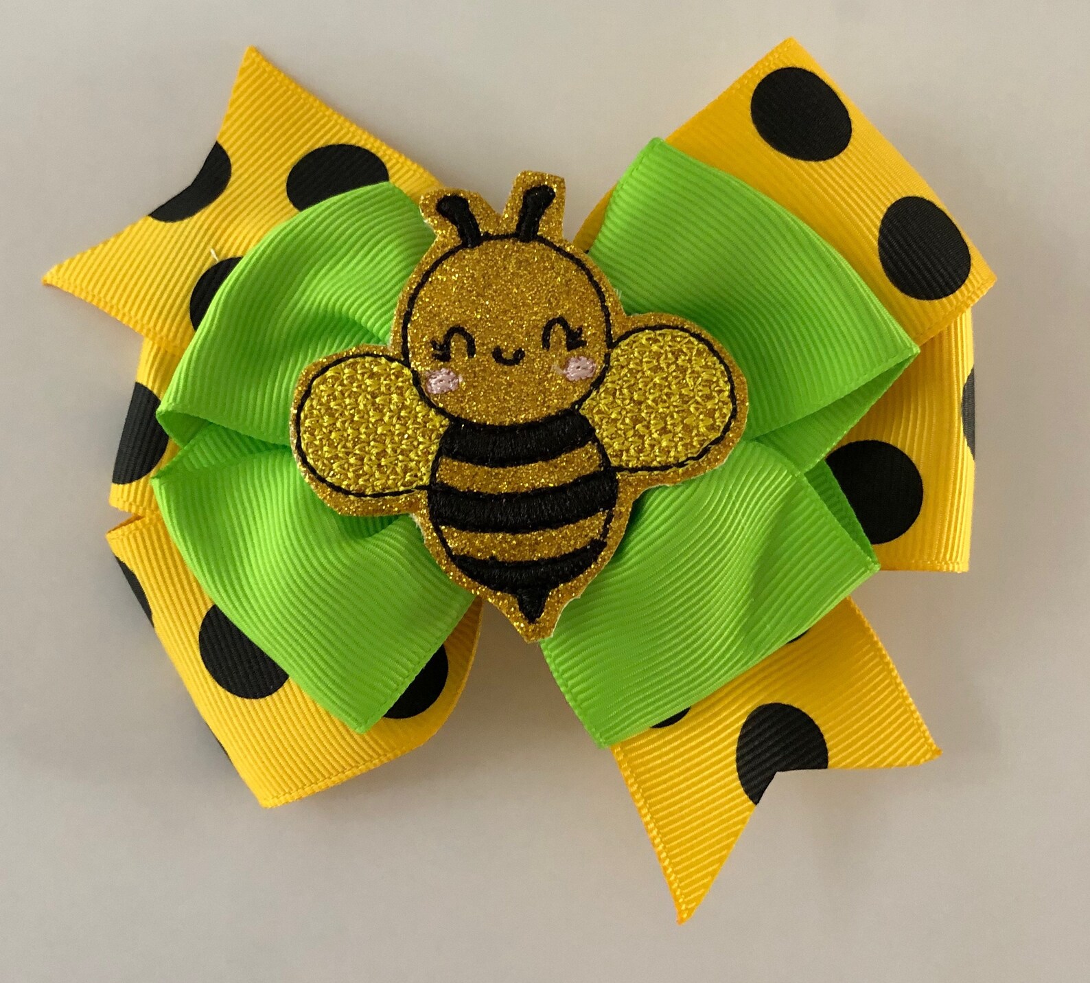 Glittery Bumble Bee Bow Polka Dot Bumble Bee Bow Lime Green and Yellow ...