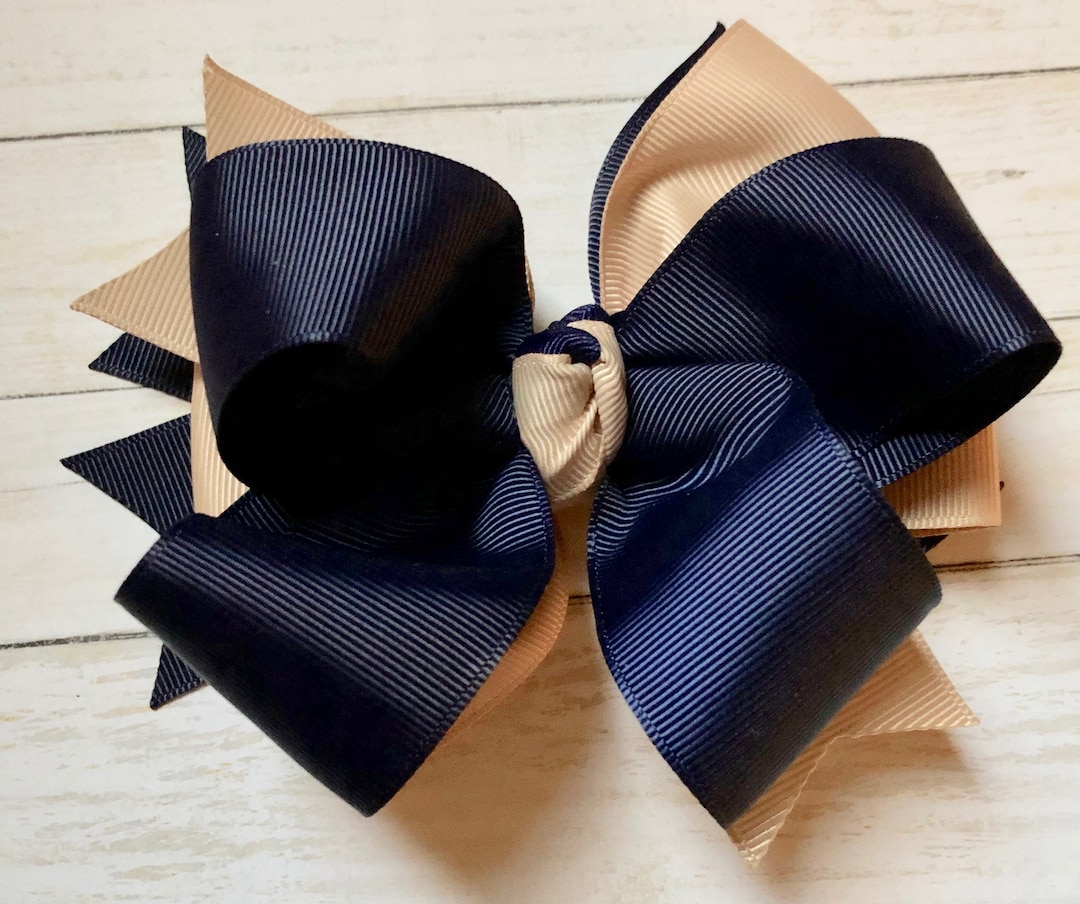 School Uniform Bow School Spirit Bow Back to School Bow Navy and Tan ...