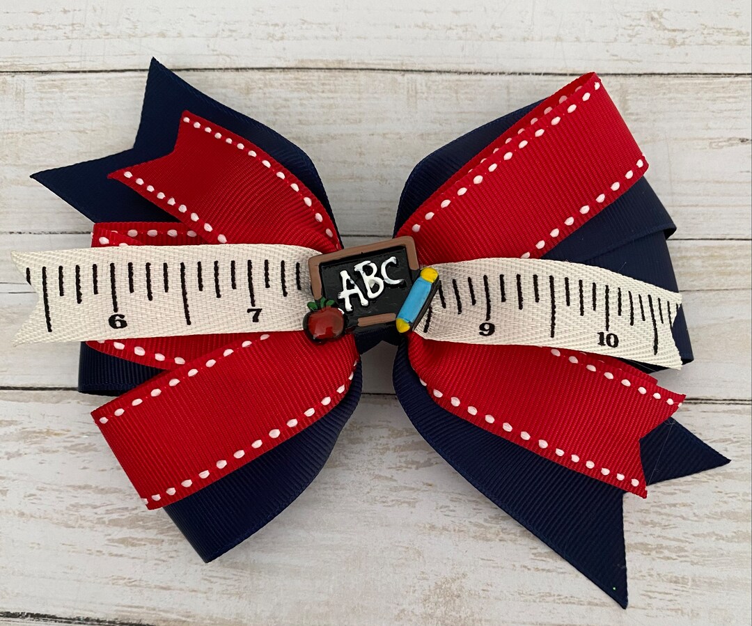 Back to School Bow Navy and Red School With Chalkboard Center - Etsy