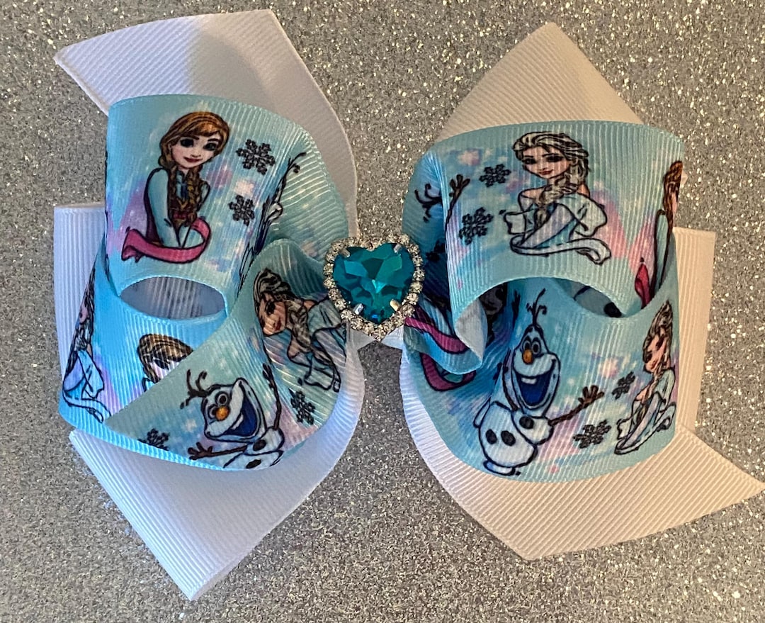 Frozen Hair Bow Elsa and Ana Bow With Blue Heart Gem Disney Princess ...