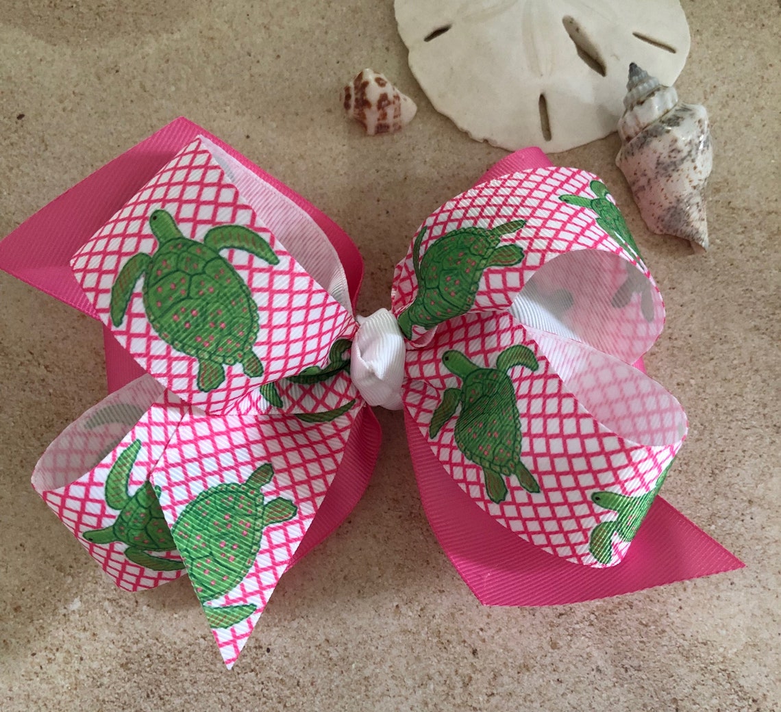 Sea Turtle Hair Bow Nautical Hair Bow Summer Bow Pink and - Etsy