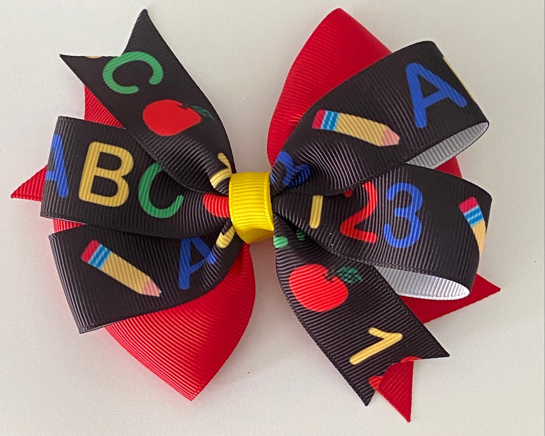 Back to School Hair Bow Red and Black School Bow ABC School Bow Primary ...