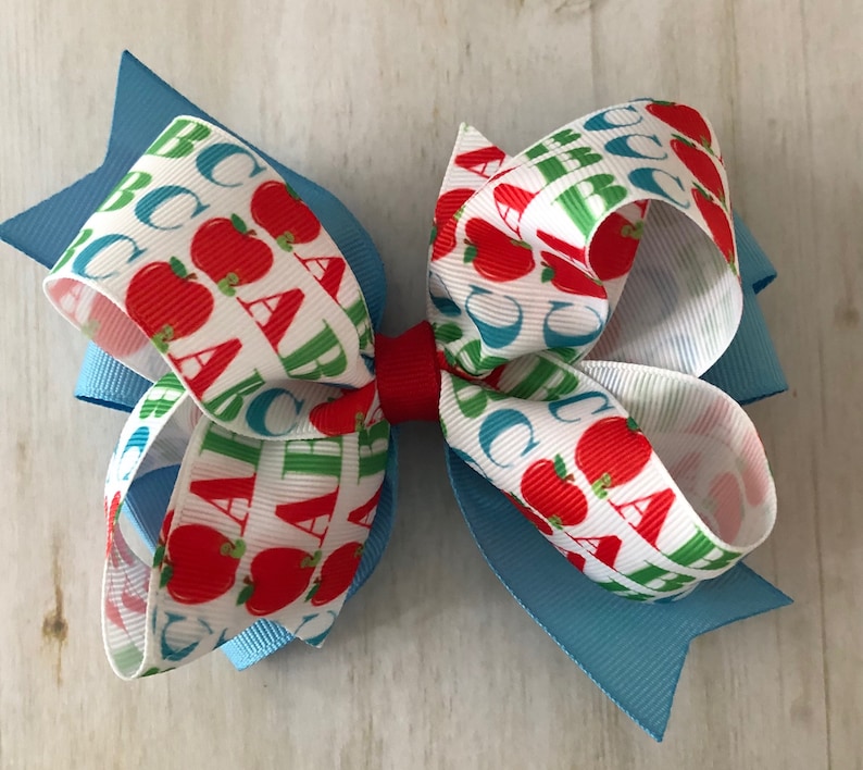 ABC Apple Bow Back to School Bow Primary Hair Bow ABC Hair Bow Red ...