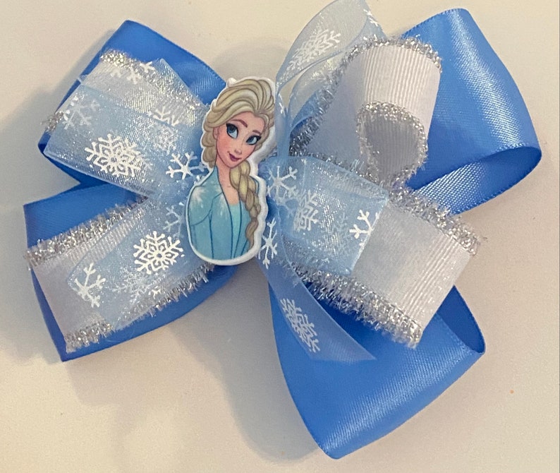 Elsa Hair Bow Disney's Frozen Bow Elsa Snowflake Bow Silver and White ...