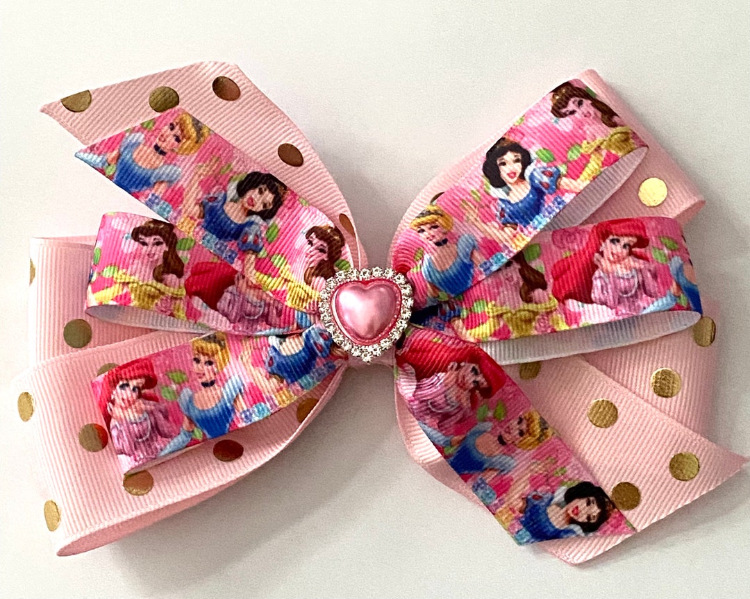 Disney Princess Bow Many Princesses Bow Gold and Pink Princess Bow ...