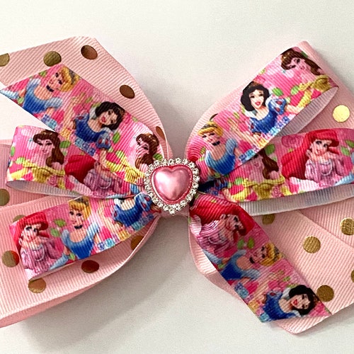 Disney Princess Bow Many Princesses Bow Gold and Pink Princess - Etsy