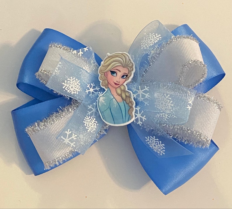 Elsa Hair Bow Disney's Frozen Bow Elsa Snowflake Bow Silver and White ...