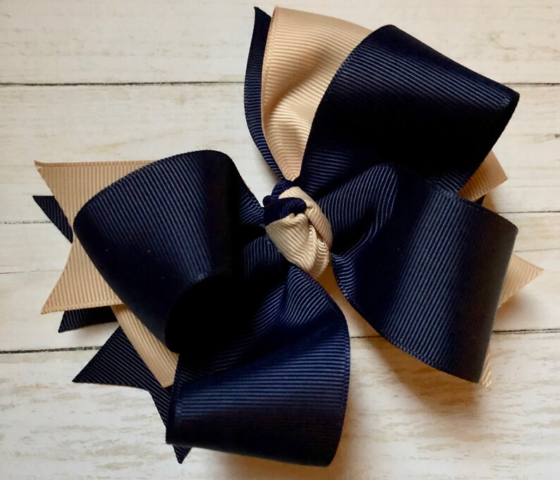 School Uniform Bow School Spirit Bow Back to School Bow Navy and Tan ...