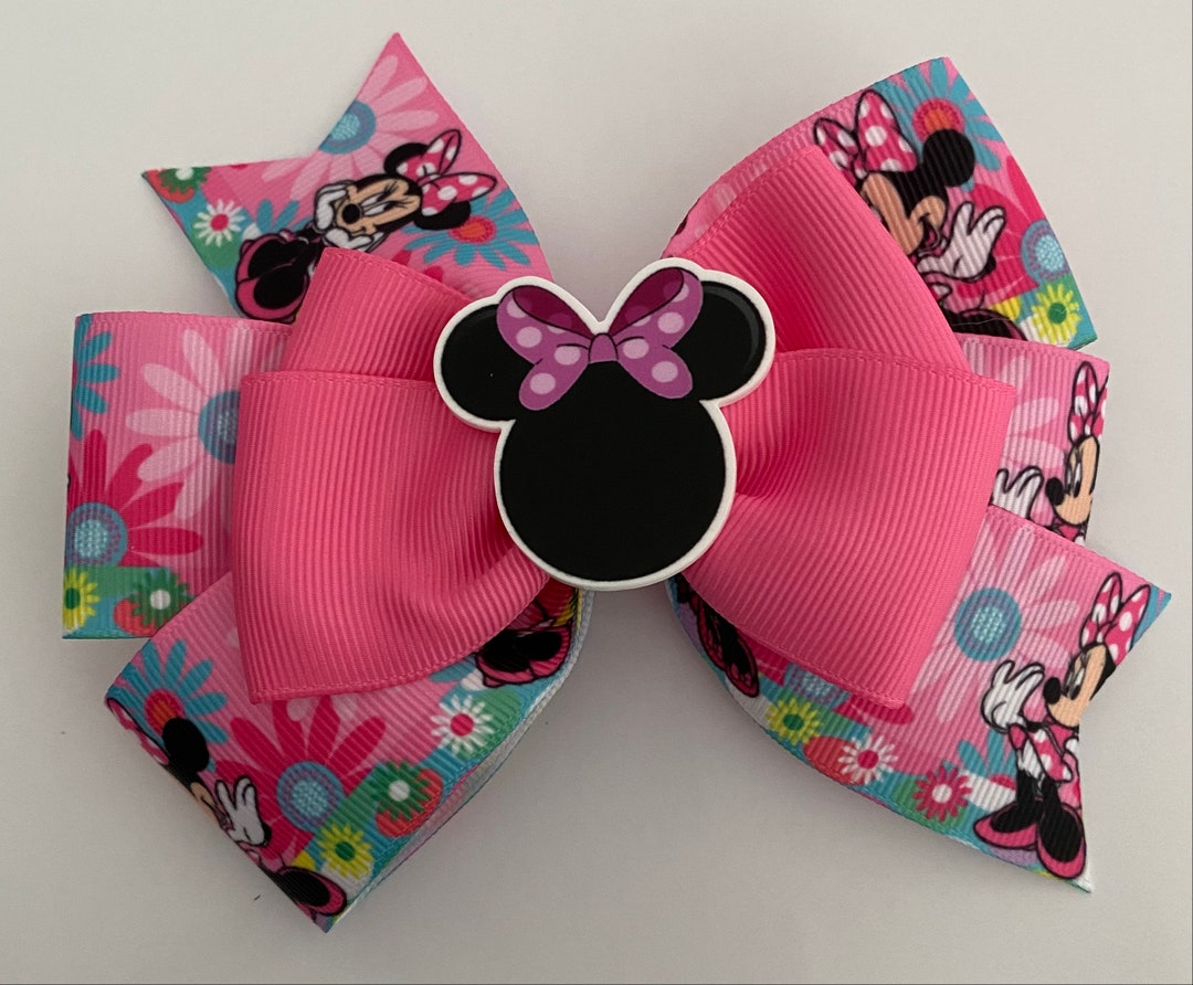 Pink Floral Minnie Mouse Bow Pink and Blue Minnie Bow Mimmie Mouse Hair ...