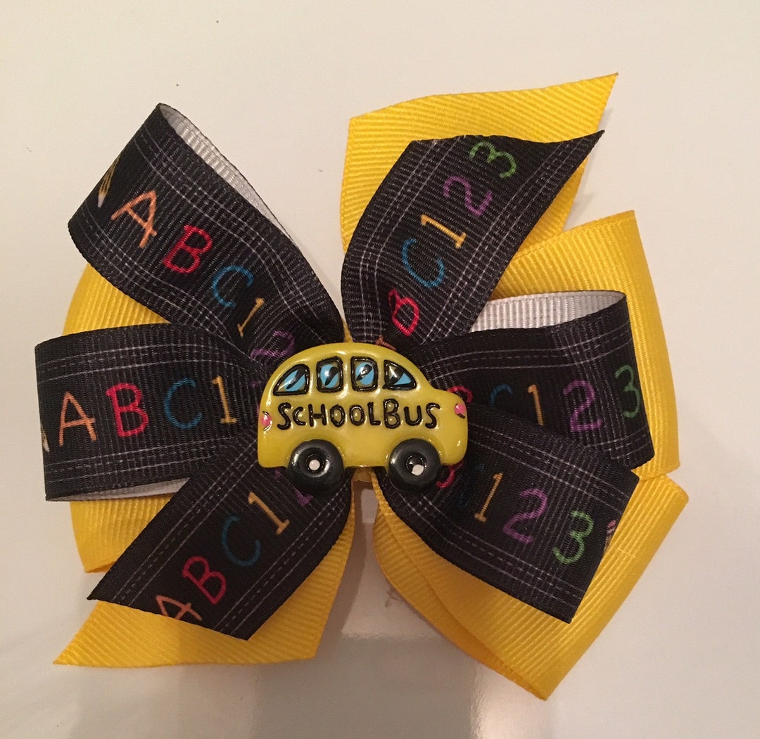 Back to School Bow School Bus Bow ABC Hair Bow School Hair Bow Yellow ...