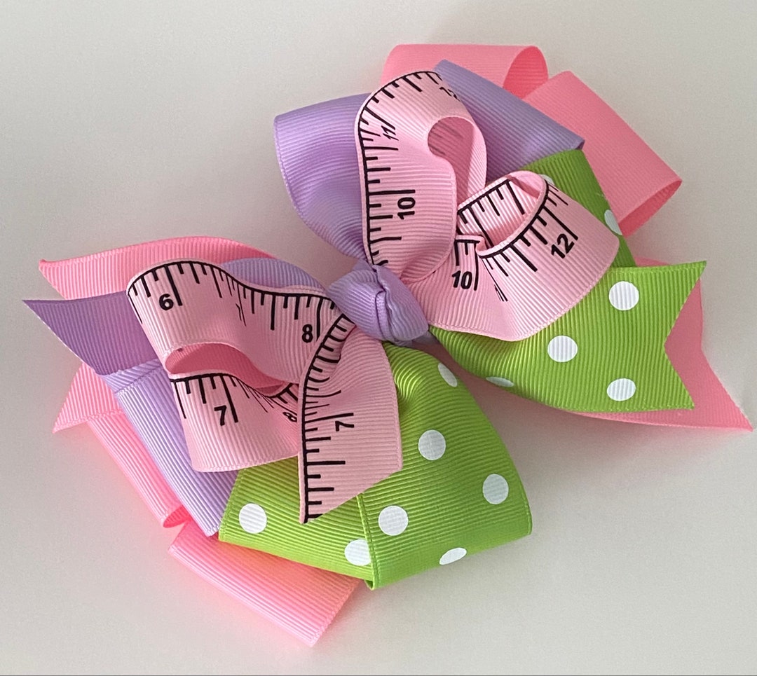 Pink Back to School Bow With Ruler Ribbon Lime Green and Pink School ...