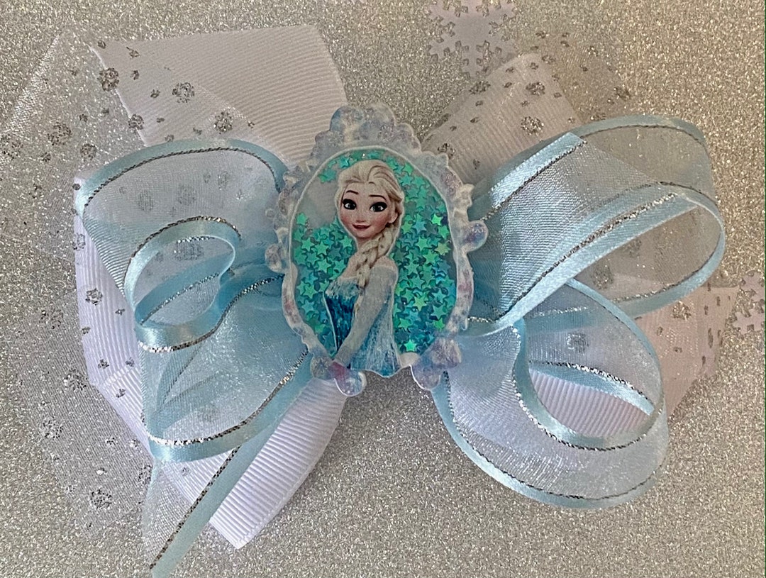 Frozen Hair Bow Disney's Frozen Bow Elsa Silver and White Glittery Bow ...