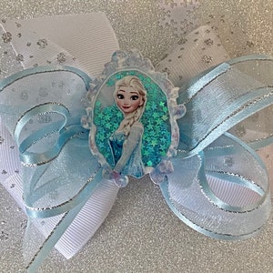 Frozen Hair Bow Disney's Frozen Bow Elsa Silver and White Glittery Bow ...
