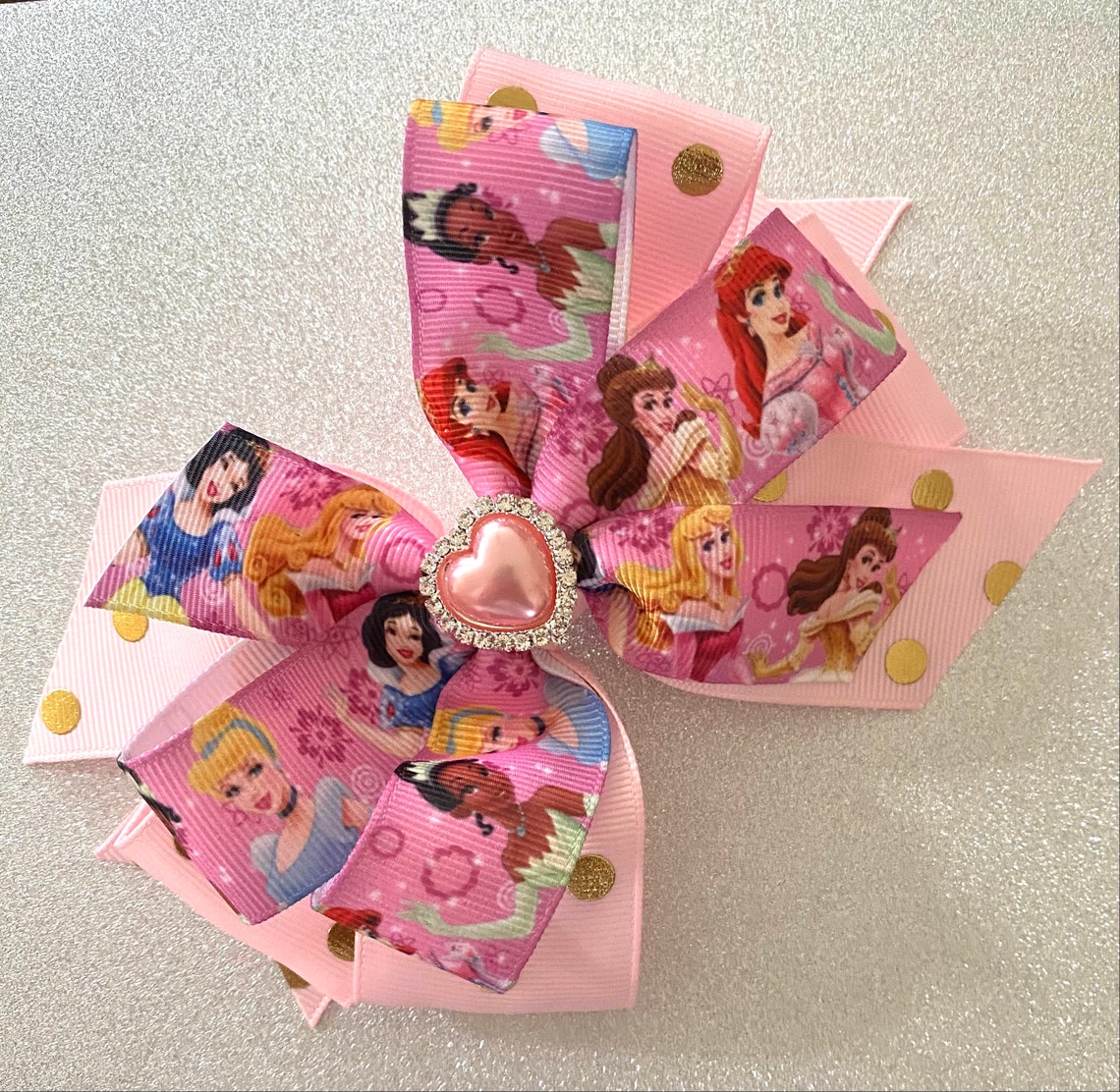Disney Princess Bow Many Princesses Bow Gold and Pink Princess | Etsy
