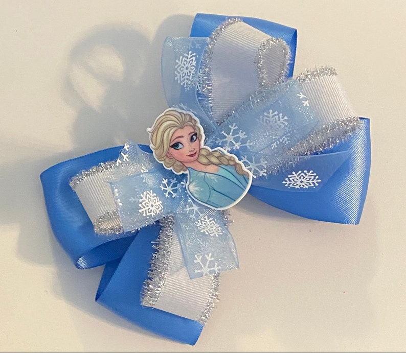 Elsa Hair Bow Disney's Frozen Bow Elsa Snowflake Bow Silver and White ...