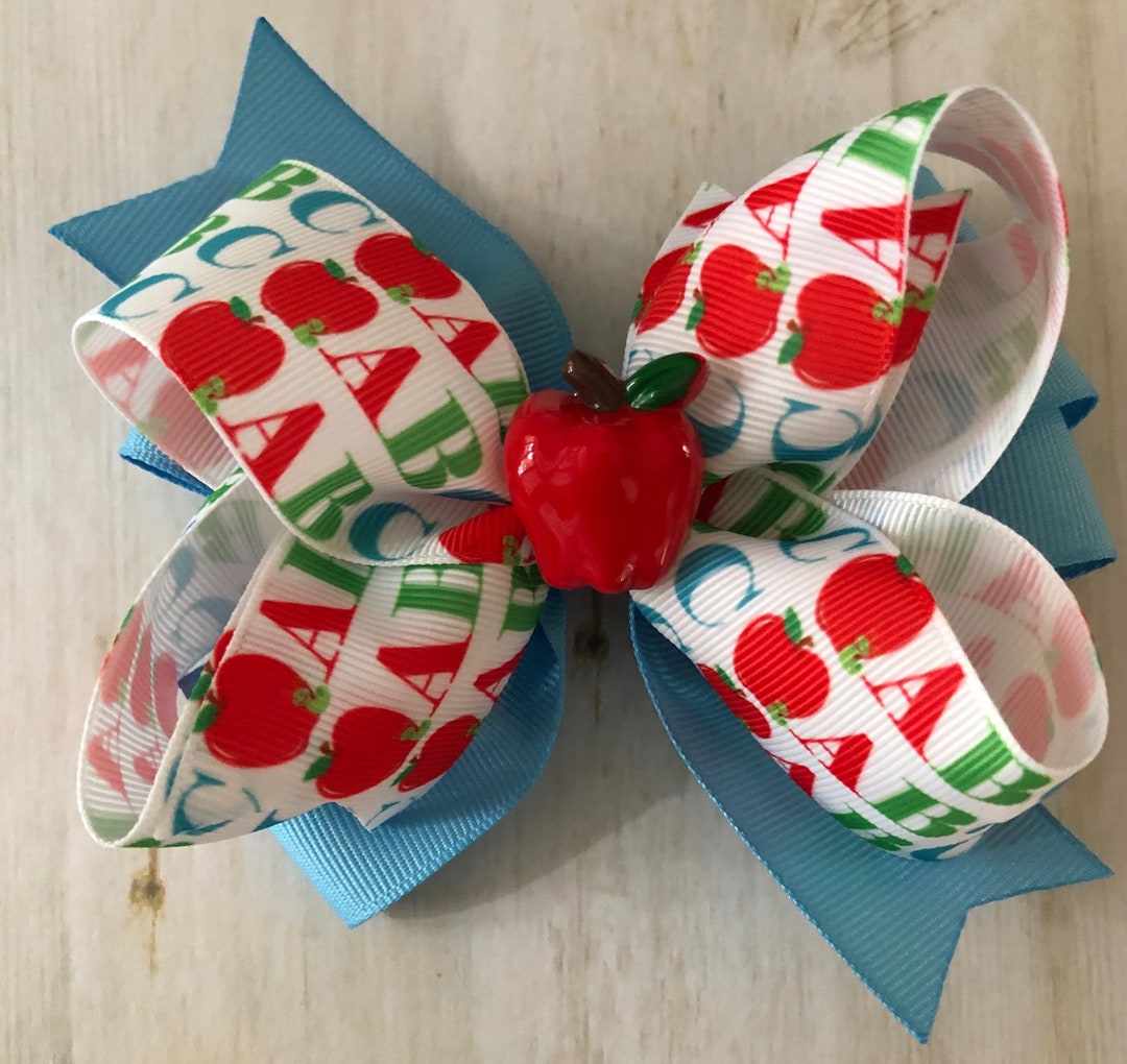 ABC Apple Bow Back to School Bow Primary Hair Bow ABC Hair Bow Red ...