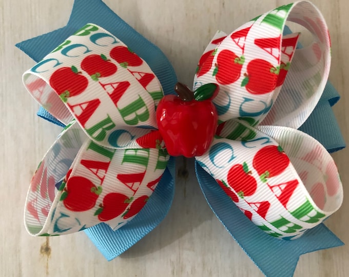 ABC Apple Bow Back to School Bow Primary Hair Bow ABC Hair Bow Red ...