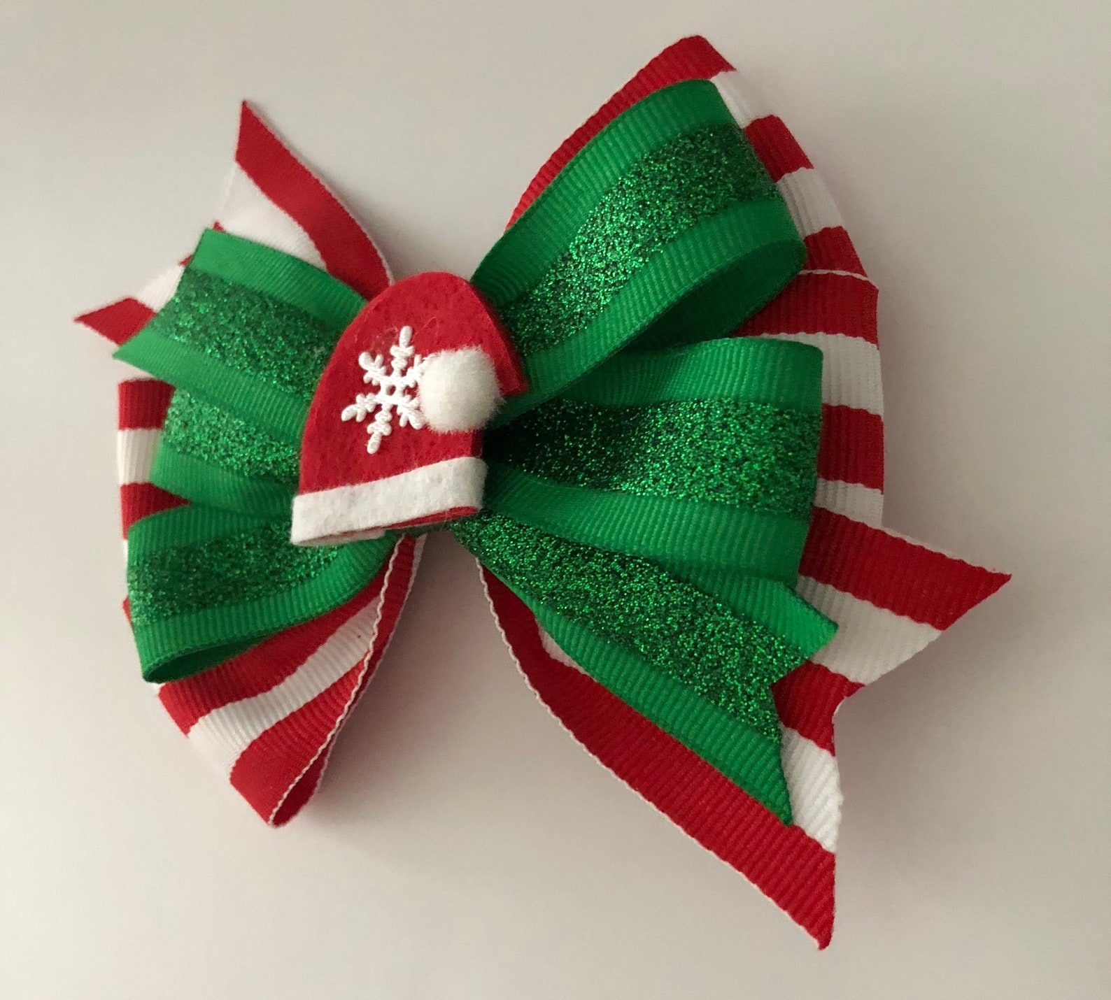 Christmas Bow Red and White Stripe Bow Santa Bow With Santa Hat Red and ...